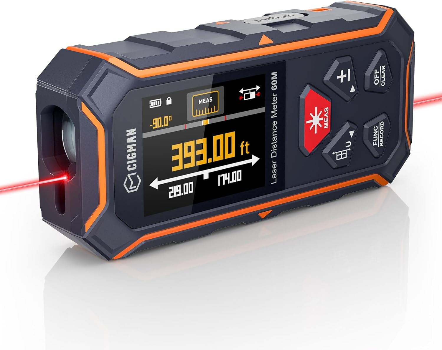 Dual Laser Measuring Tool, CIGMAN 393Ft Bilateral Laser Measurement Tool Color Backlit LCD ...