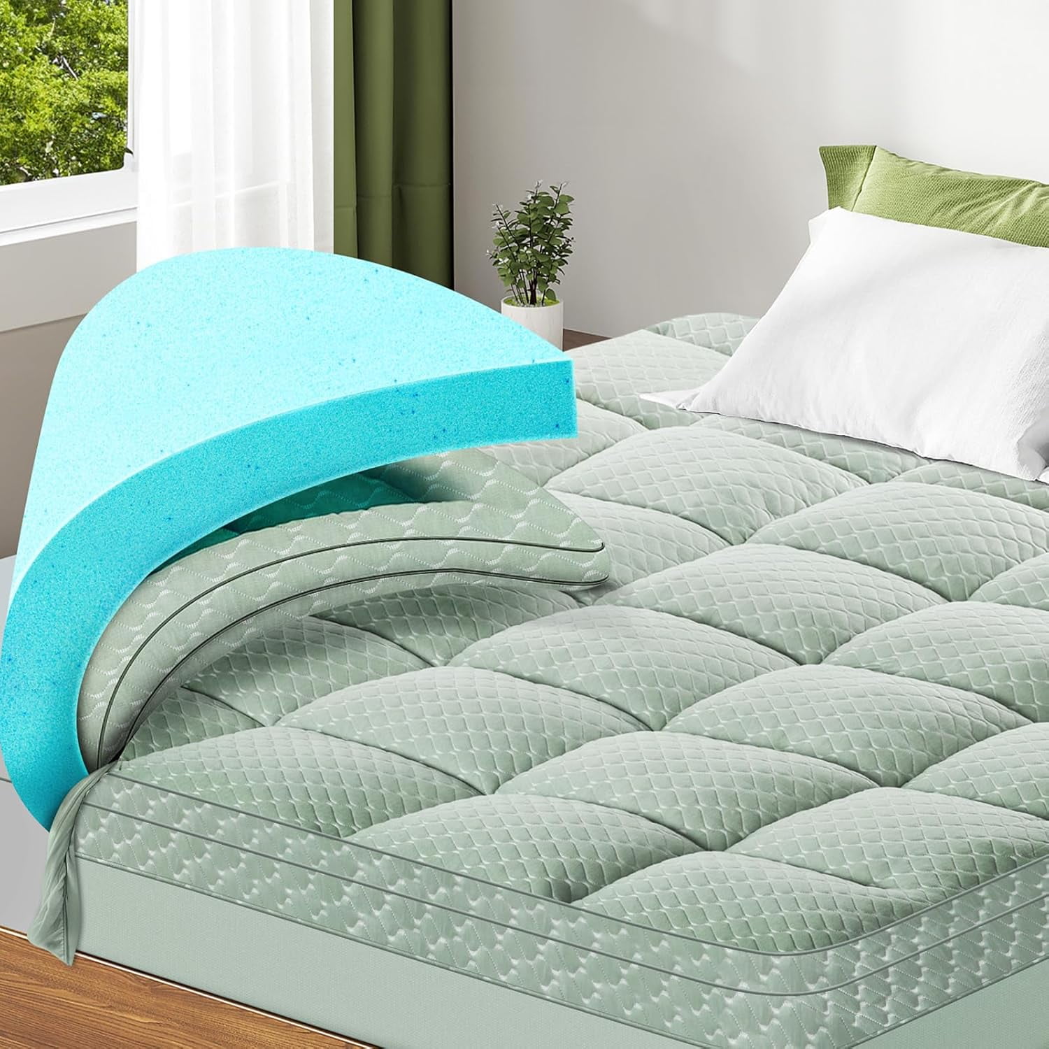 Dual Layer 3 Inch Memory Foam Mattress Topper Queen Size, 2 Inch ...