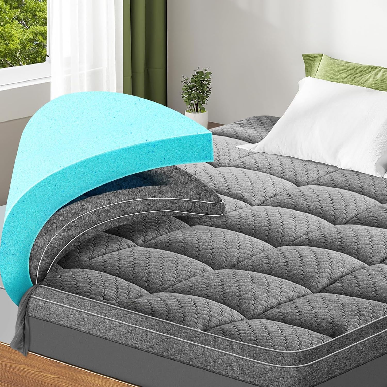 Dual Layer 3 Inch Memory Foam Mattress Topper Twin Size, 2 Inch Cooling ...