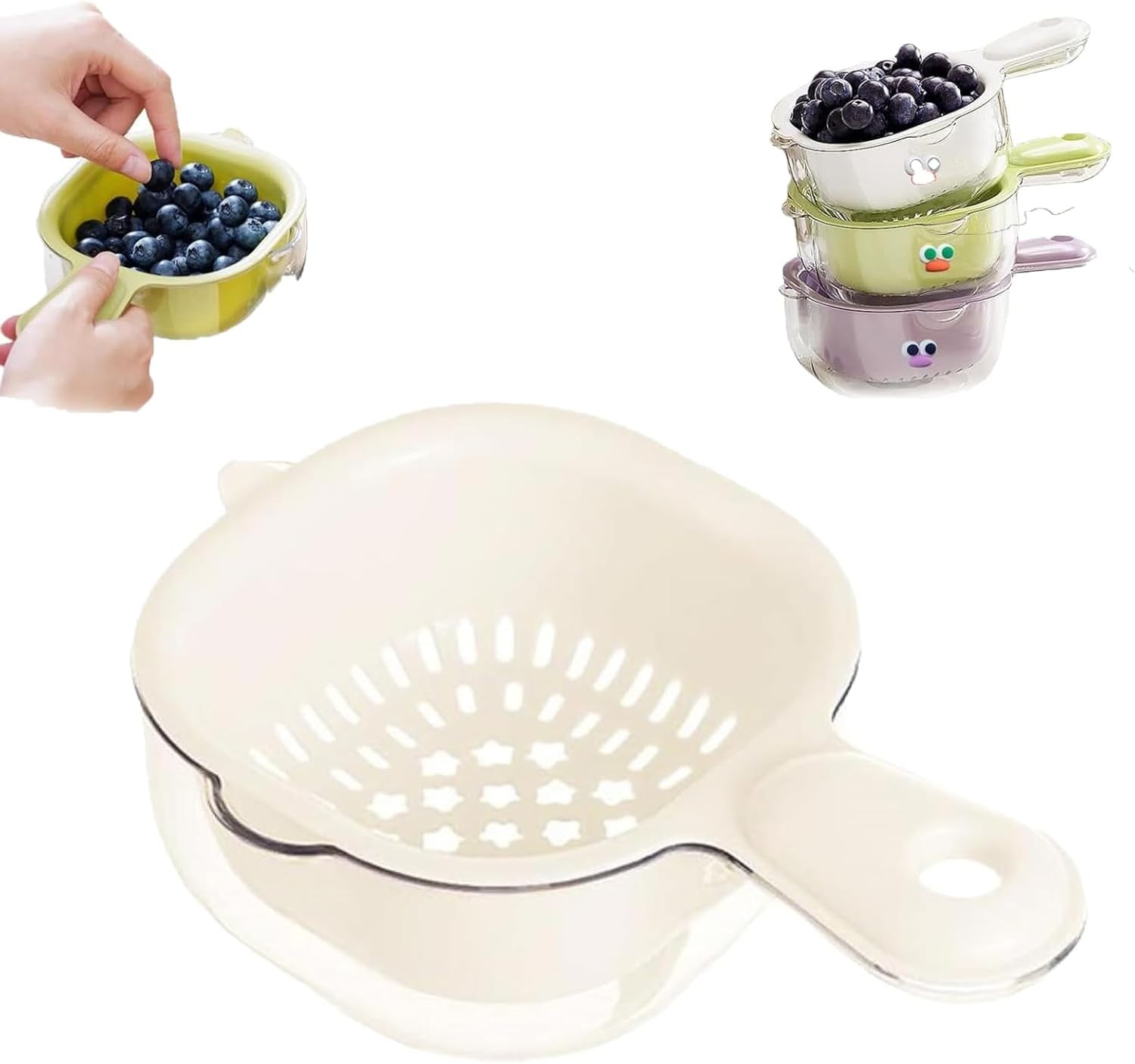 Dual Layer Fruit & Vegetable Strainer Bowl - 2-in-1 Washing & Draining Basket with Handle - Mini ...