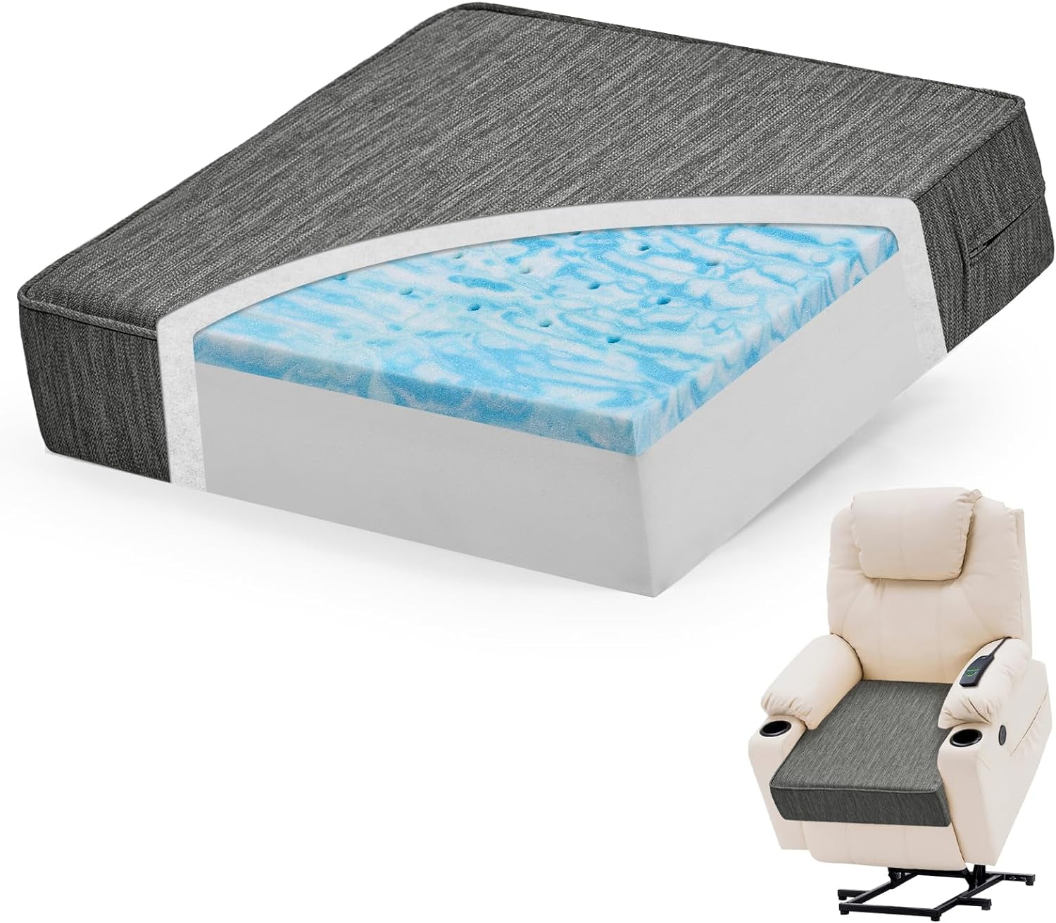 Dual-Layer Gel Memory Foam Recliner Cushions for Elderly, 20x20x5 Inch ...