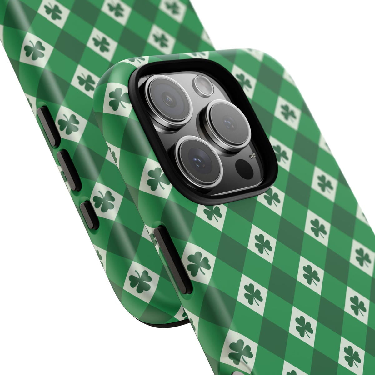 Dual Layer Green Buffalo Check Irish Plaid Clover Phone Case with ...