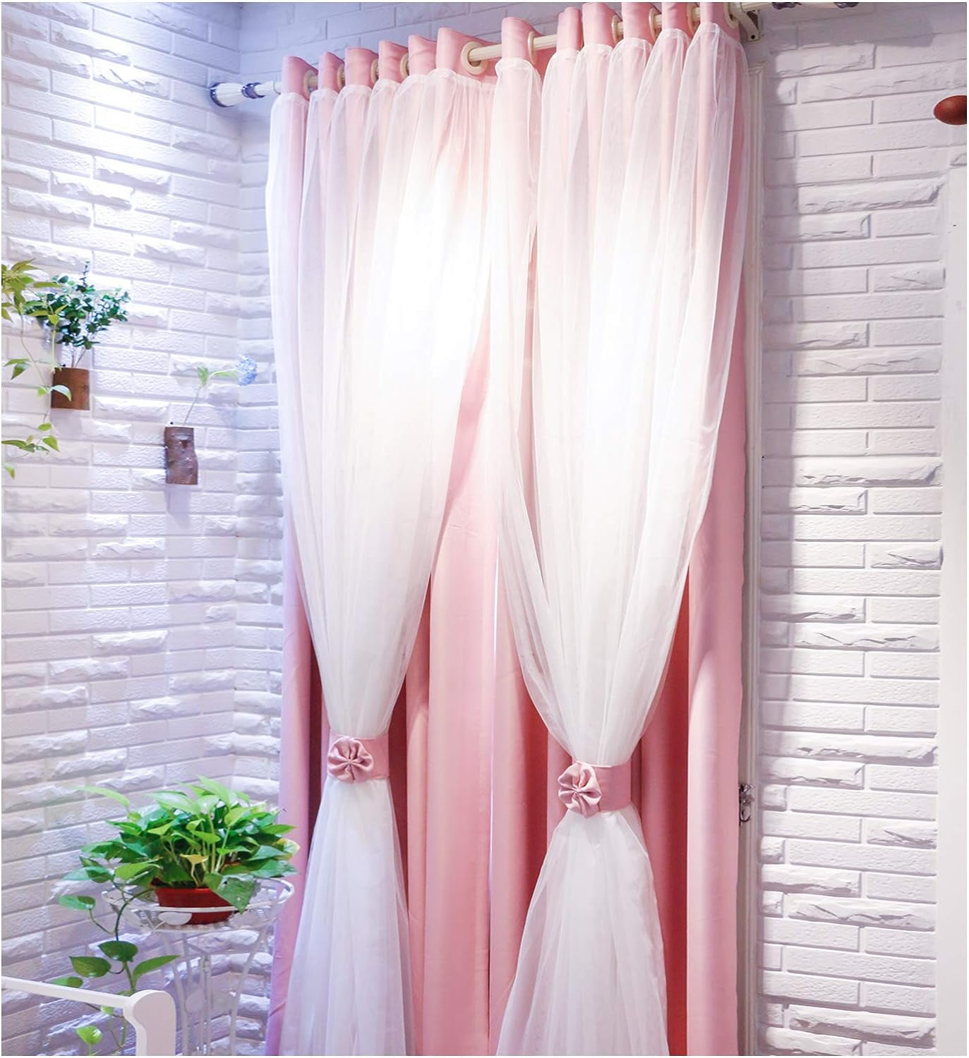 Dual Layer Grommet Top Mix And Blackout Curtains With White Sheer For ...