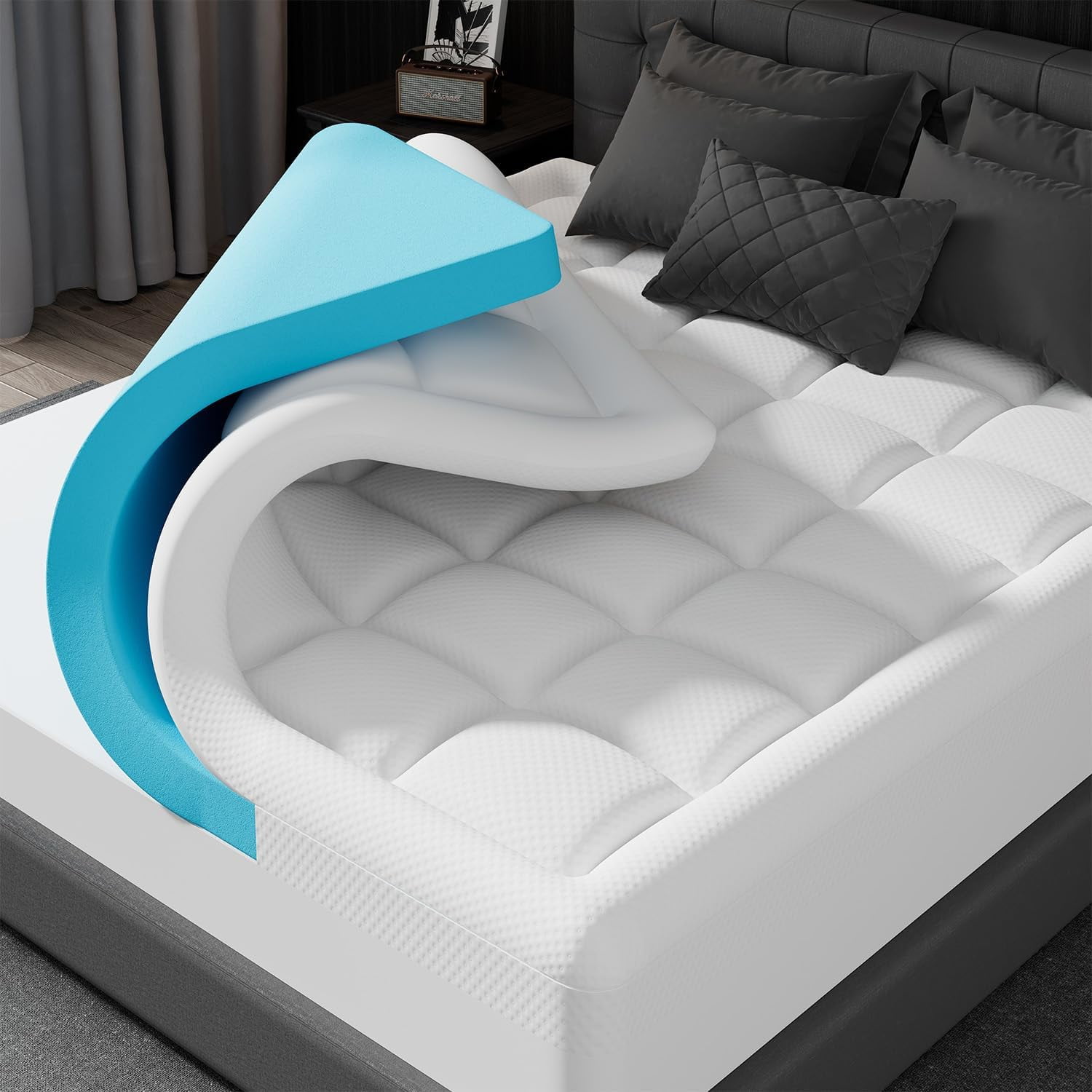 Dual Layer Memory Foam Mattress Topper Short Queen,2 Inch Gel Memory ...