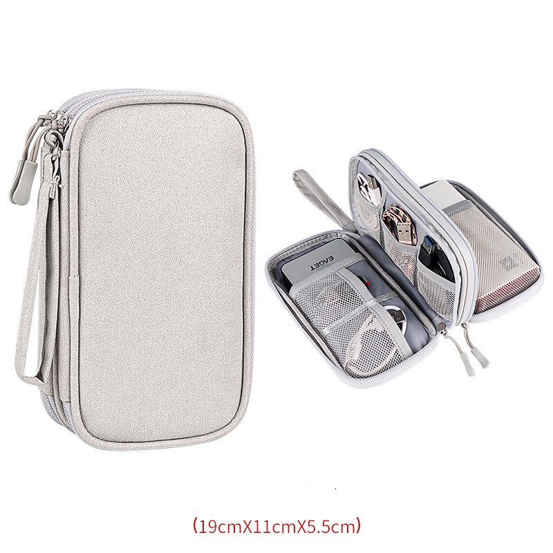 Dual Layer Mobile Hard Disk Storage Bag Data Cable USB Drive Power Bank ...