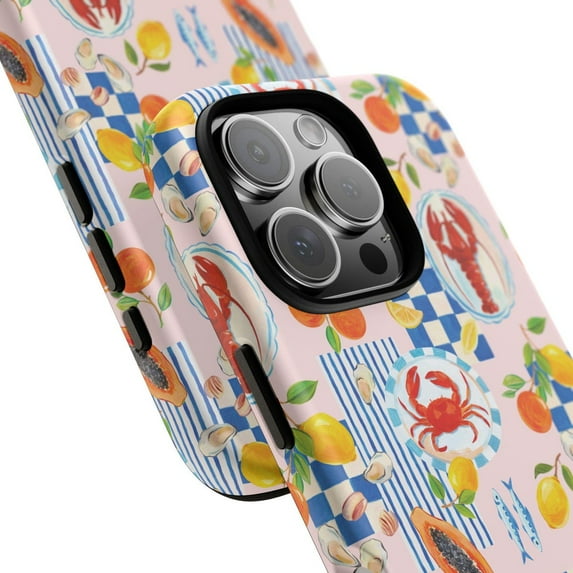 Dual Layer Nautical Mediterranean Coastal Seafood Phone Case for 17 16 15 14 13 12 11 Pro Max ...