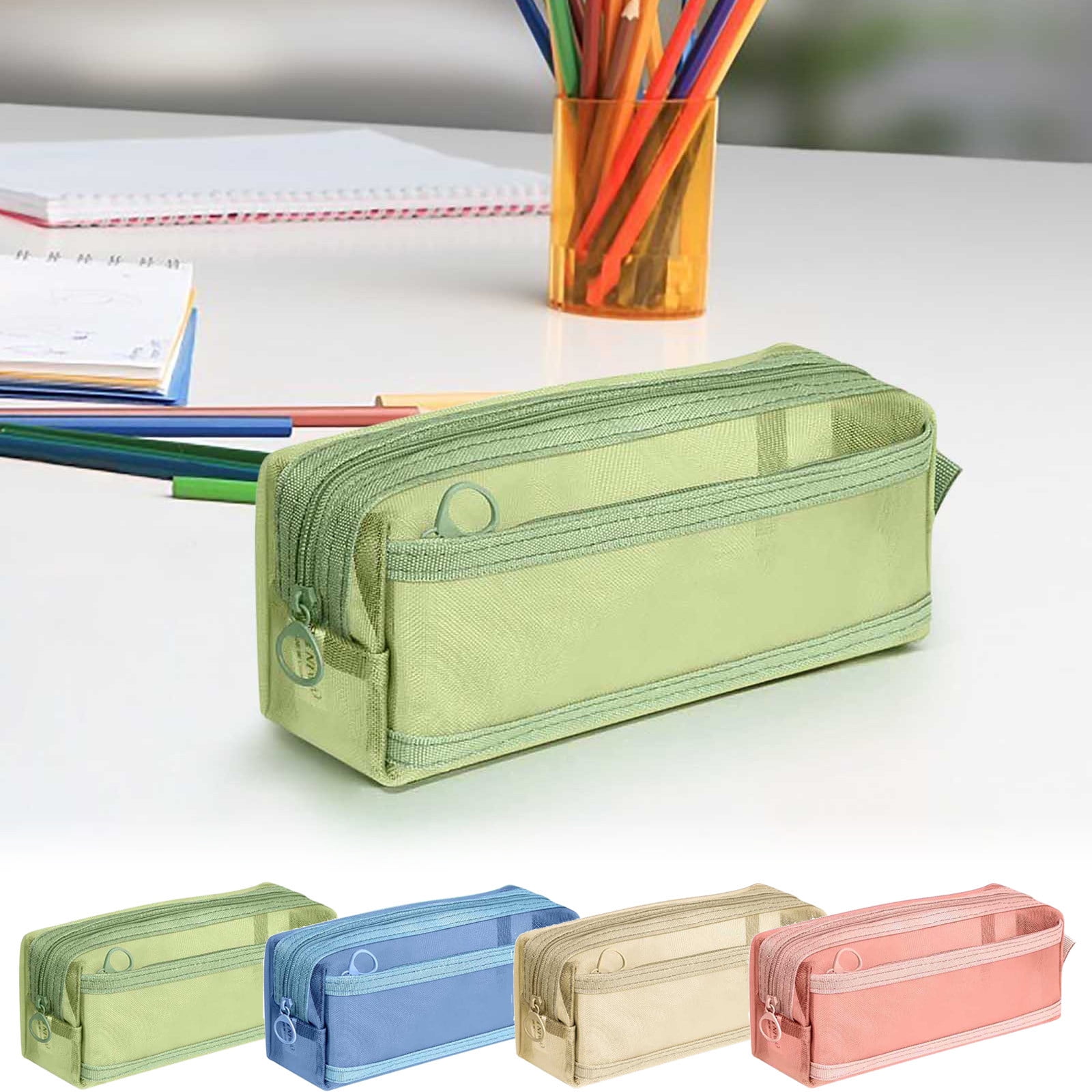 Dual Layer Transparent Mesh Pen Organizer Visible Stationery Pouch for ...