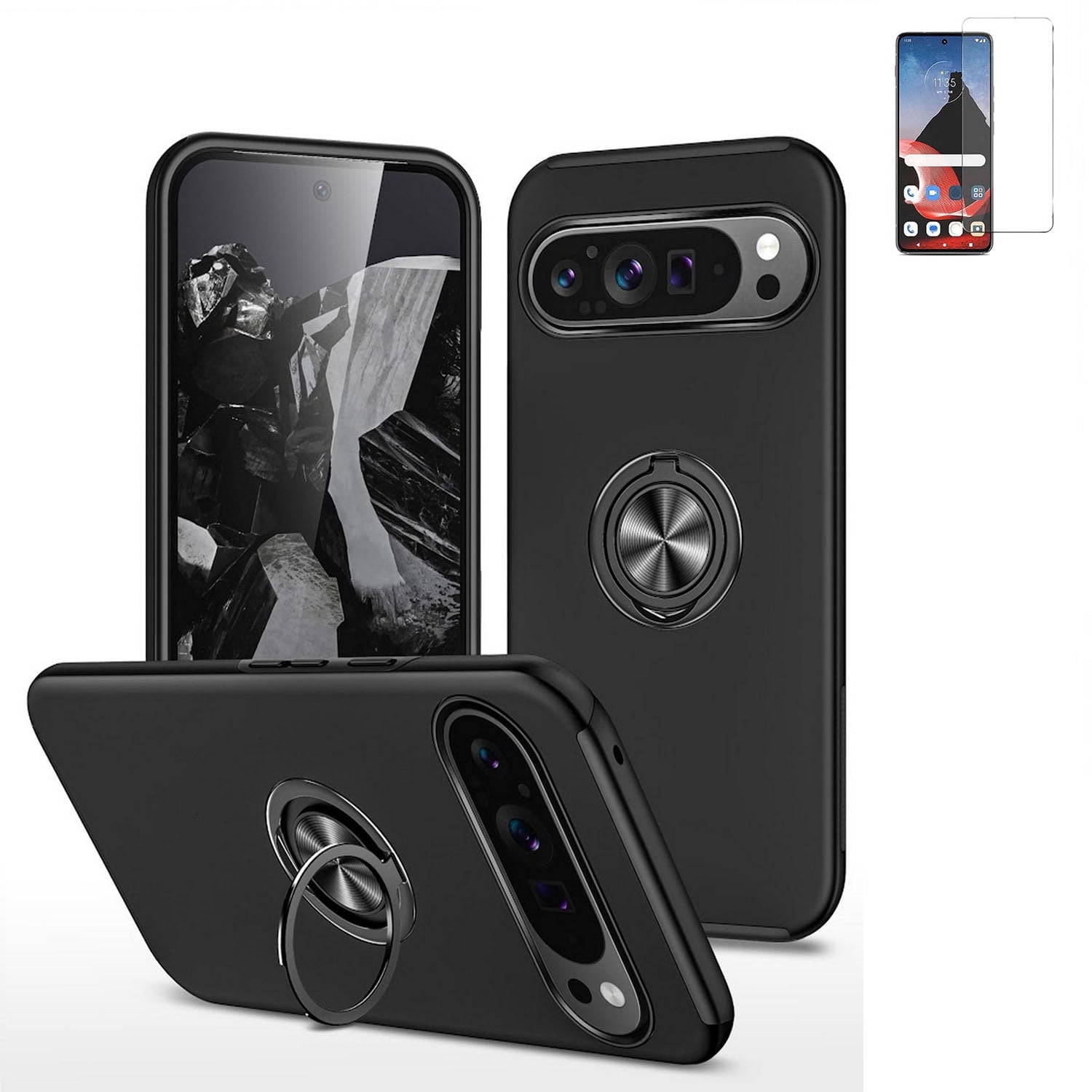 Dual-Layered Rugged Case Stand with Screen Protector for Google Pixel 9 ...