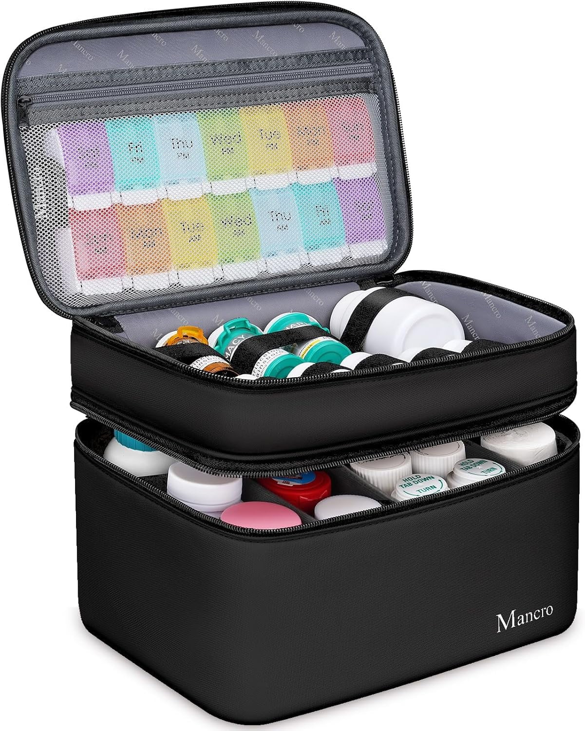 Dual Layers Medicine Organizer Bag, Pill Bottle Organizer Storage with ...