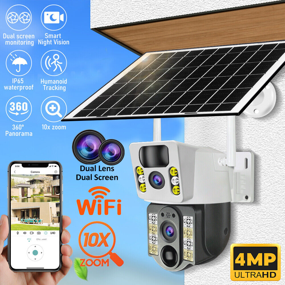 Dual Lens 4K HD Solar IP Camera WiFi Outdoor CCTV PTZ Home Security ...