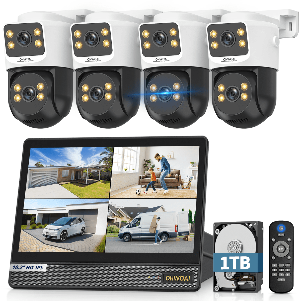 OHWOAI 8MP Dual Lens PoE Security Camera System with Monitor, Color ...