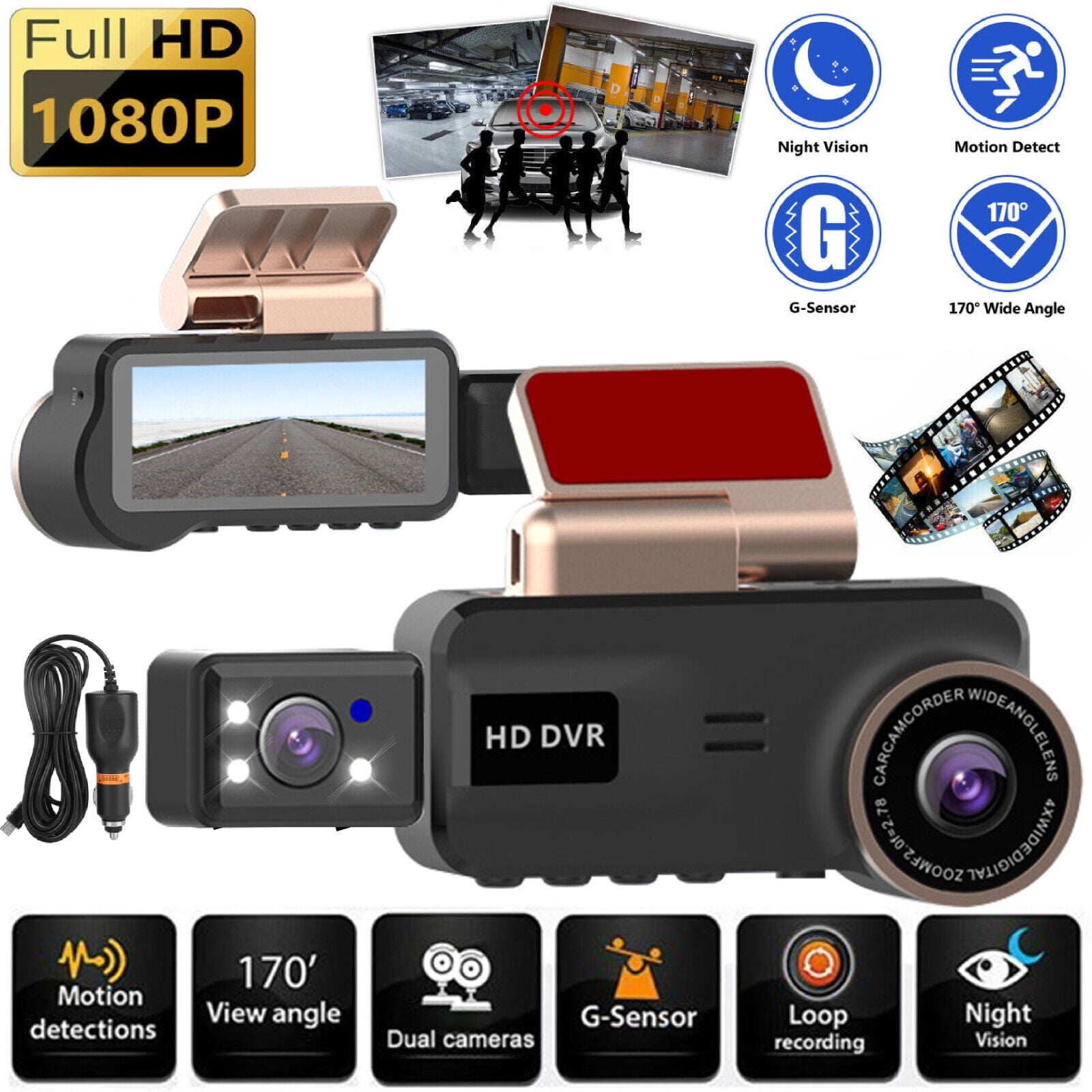 Dual Lens Car DVR Dash Cam Video Recorder Front/Inside Camera G-Sensor ...