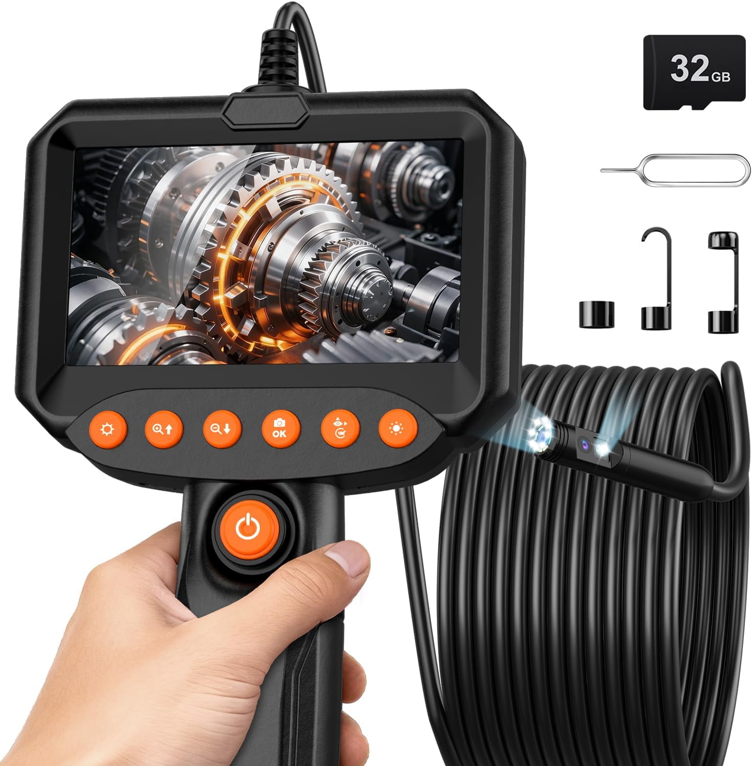 Dual Lens Endoscope Camera with Light, 1920P Industrial Borescope with ...