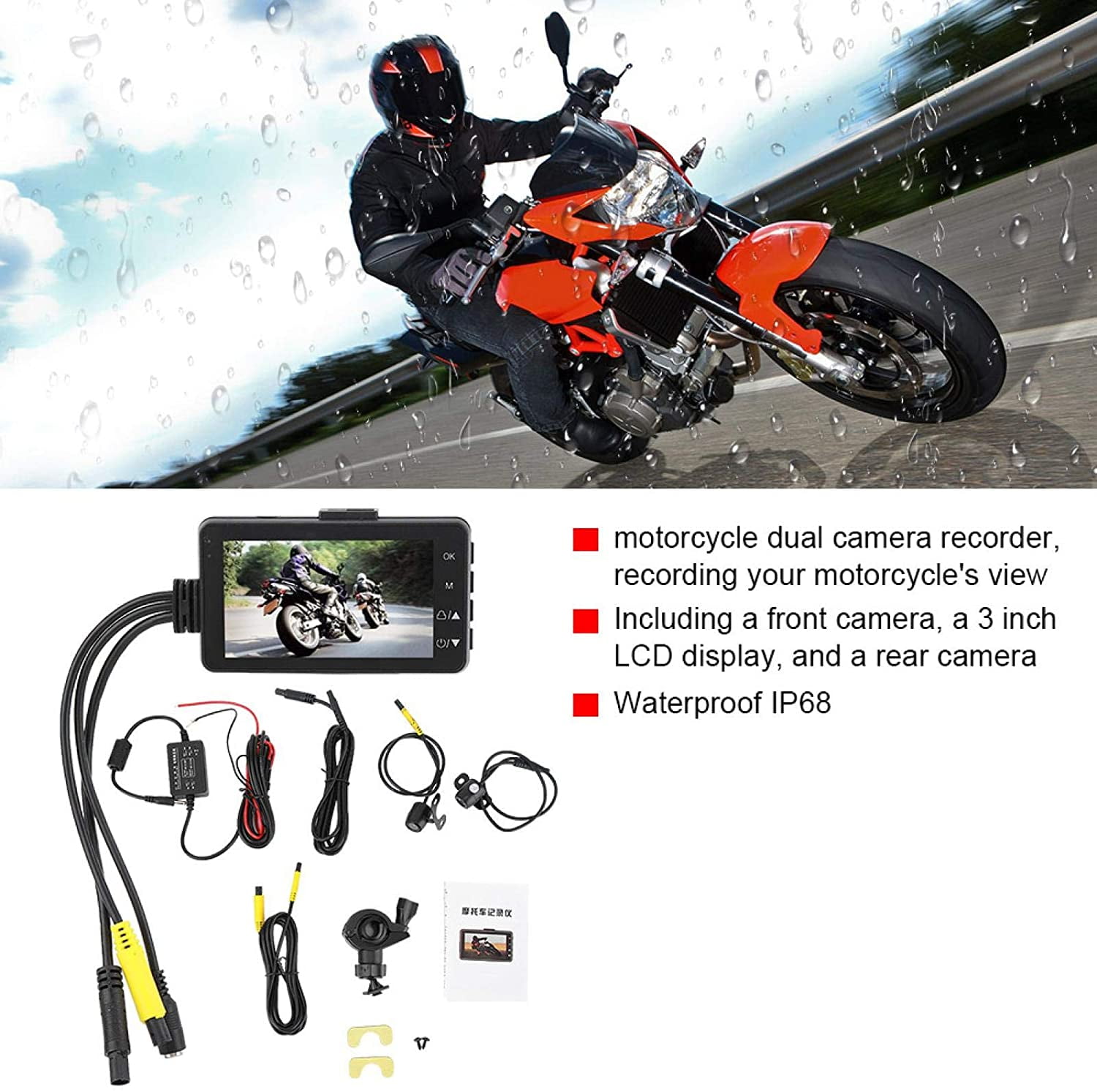 Dual Lens Front and Rear 1080P Motorcycle Camera Recorder - Walmart.com