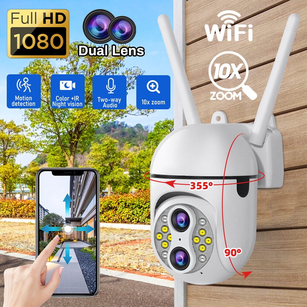 Dual Lens HD 1080P WiFi IP Camera Wireless Outdoor CCTV PTZ Home ...