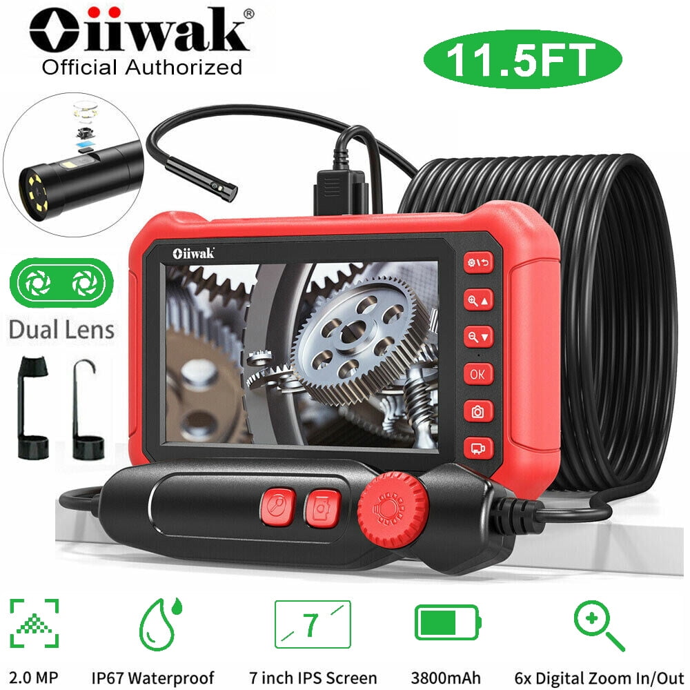 Dual Lens Industrial Endoscope Borescope 7"IPS Screen Inspection Snake ...