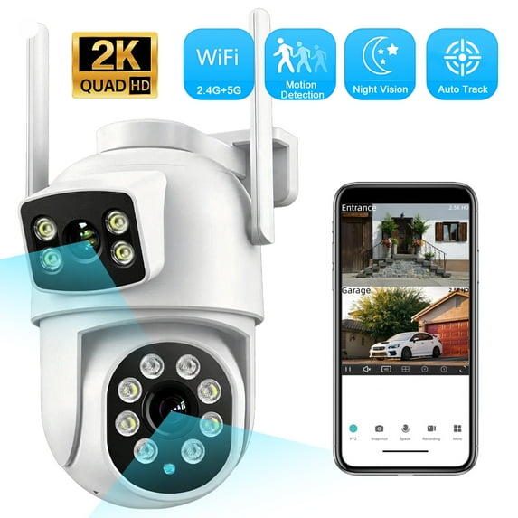 Dual Lens Security Camera, 2K 4MP PTZ Plug-in Outdoor Cameras for Home ...