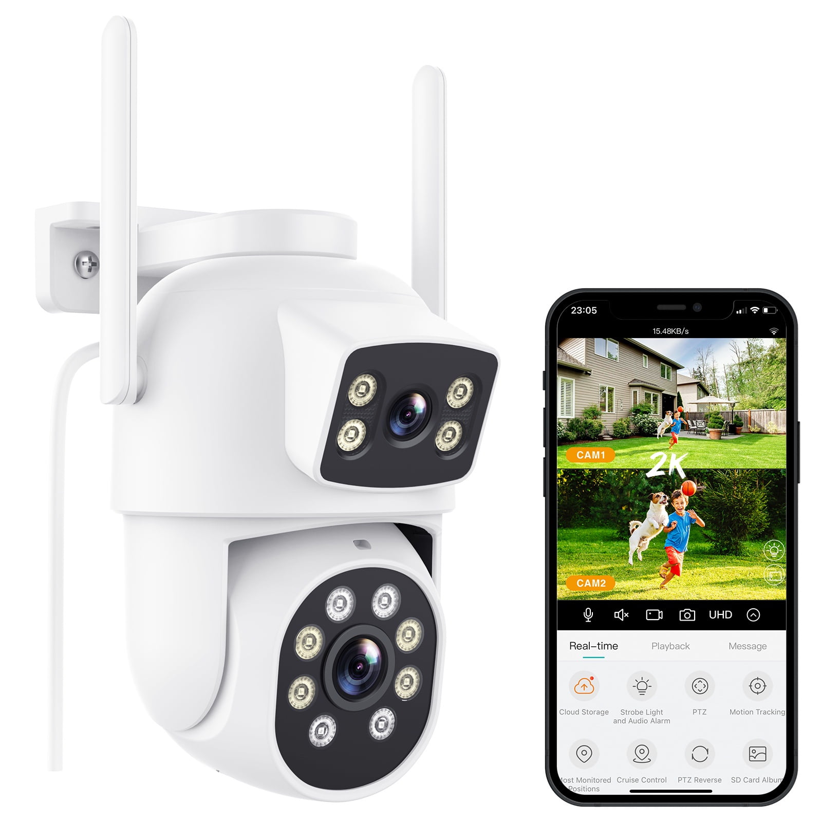 Dual Lens Security Camera Outdoor, 2K/6MP 360° PTZ Home Security ...