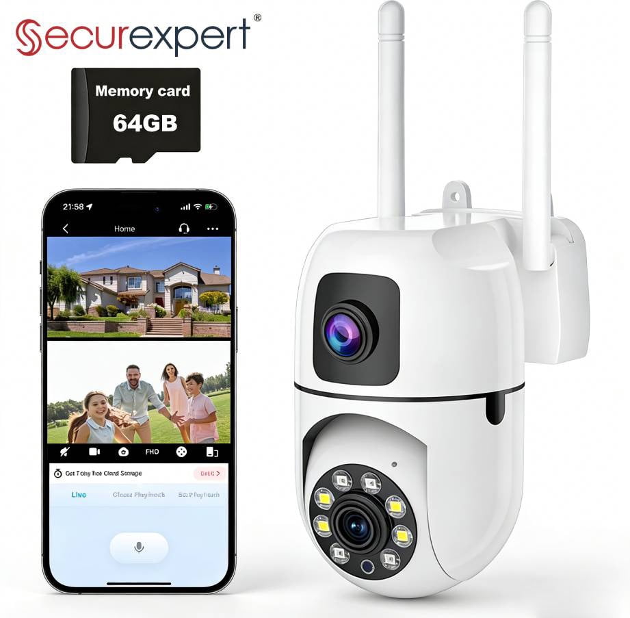 Dual Lens Security Camera Outdoor with 360° PTZ, 4K WiFi Cameras, Dual ...