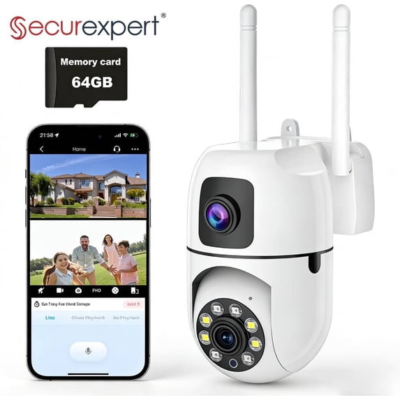 Dual Lens Security Camera Outdoor with 360° PTZ, 4K WiFi Cameras, Dual ...