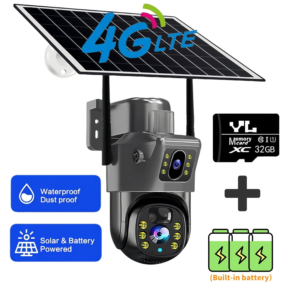 Dual Lens Solar 4G IP Camera 8MP 4K Wireless Surveillance Camera WiFi ...
