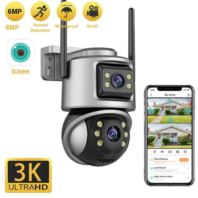 Dual Lenses Wifi Camera PTZ Outdoor Dual Screens Human Detection3K 6MP ...