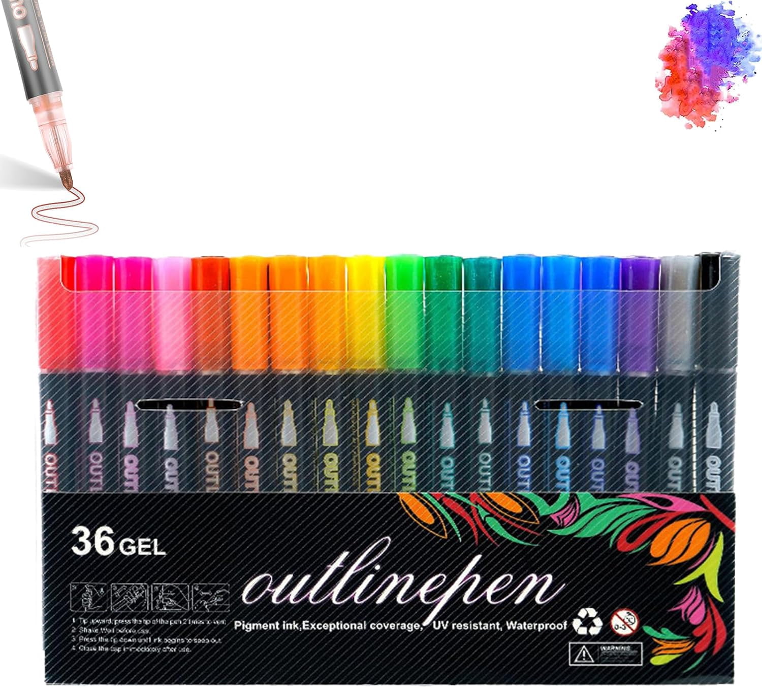 Dual-Line Contour & Highlighter Pen, Sparkle Double-Line Markers with ...