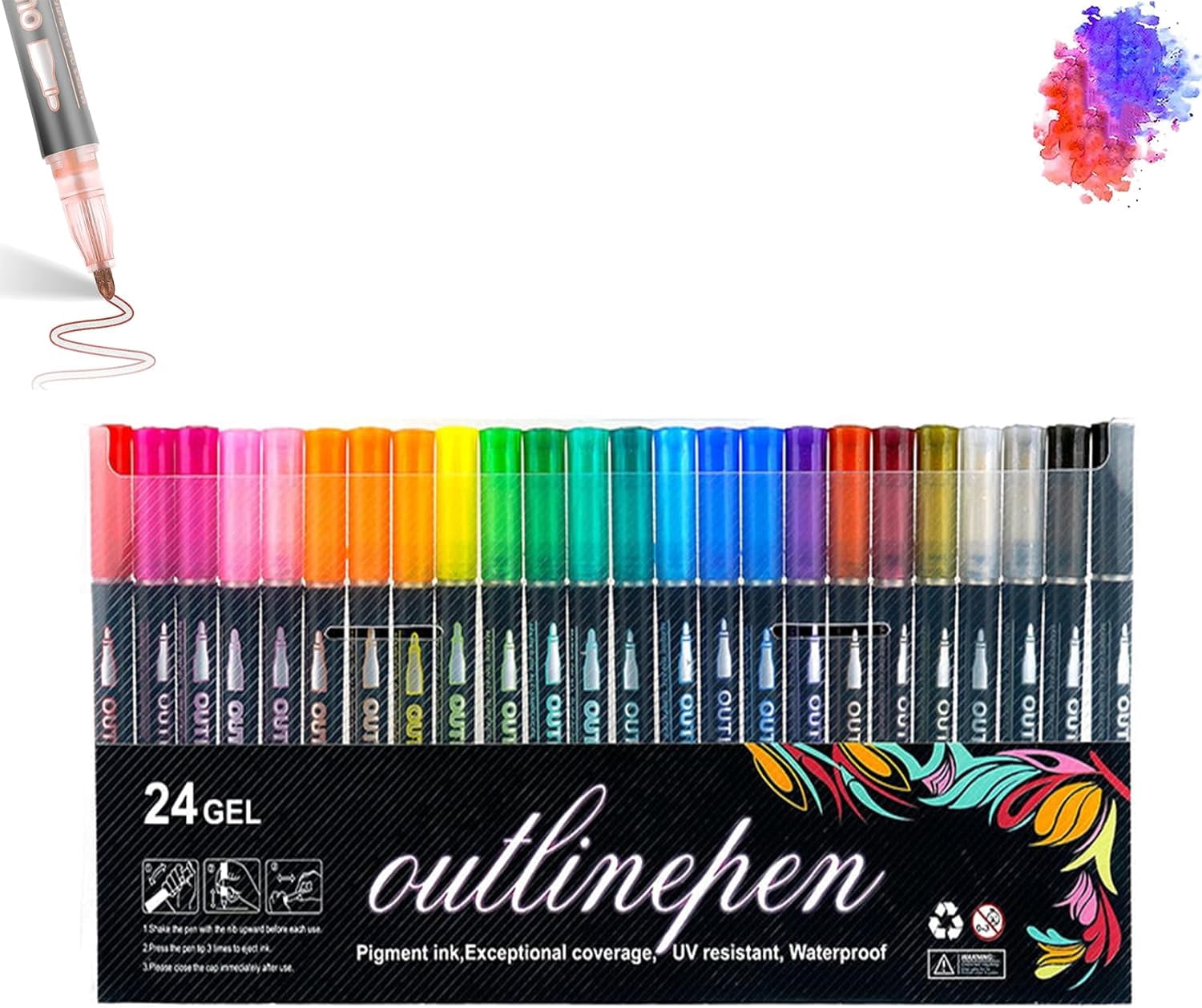 Dual-Line Contour & Highlighter Pen, Sparkle Double-Line Markers with ...