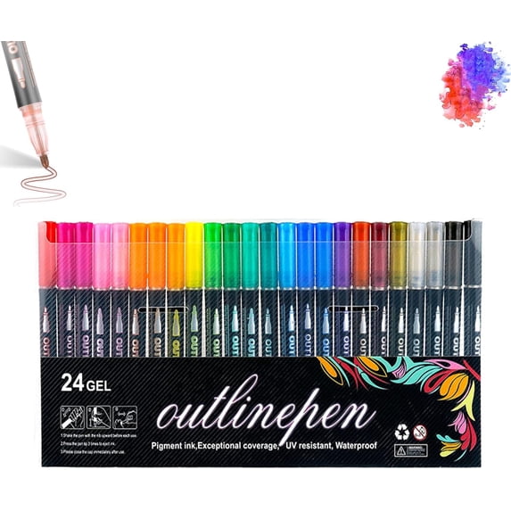 Dual-Line Contour & Highlighter Pen, Sparkle Double-Line Markers with ...