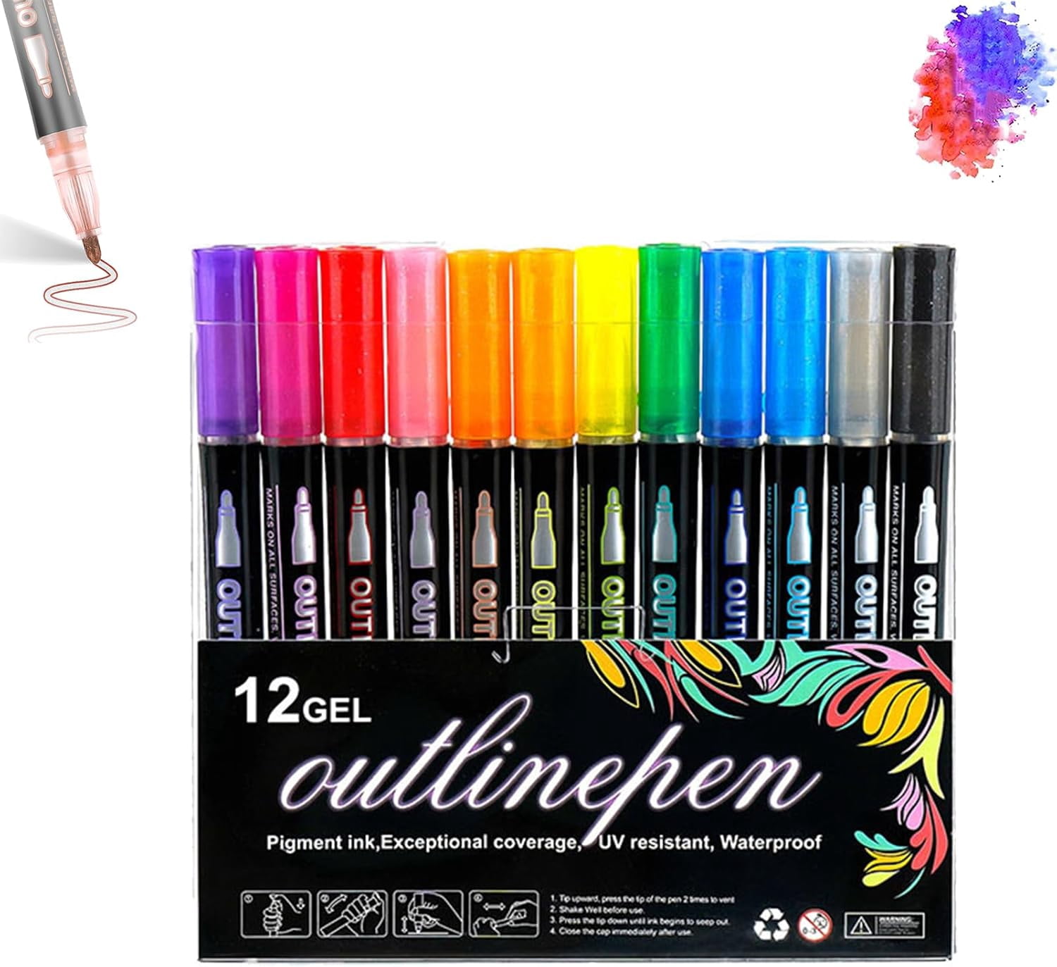 Dual-Line Contour & Highlighter Pen, Sparkle Double-Line Markers with ...