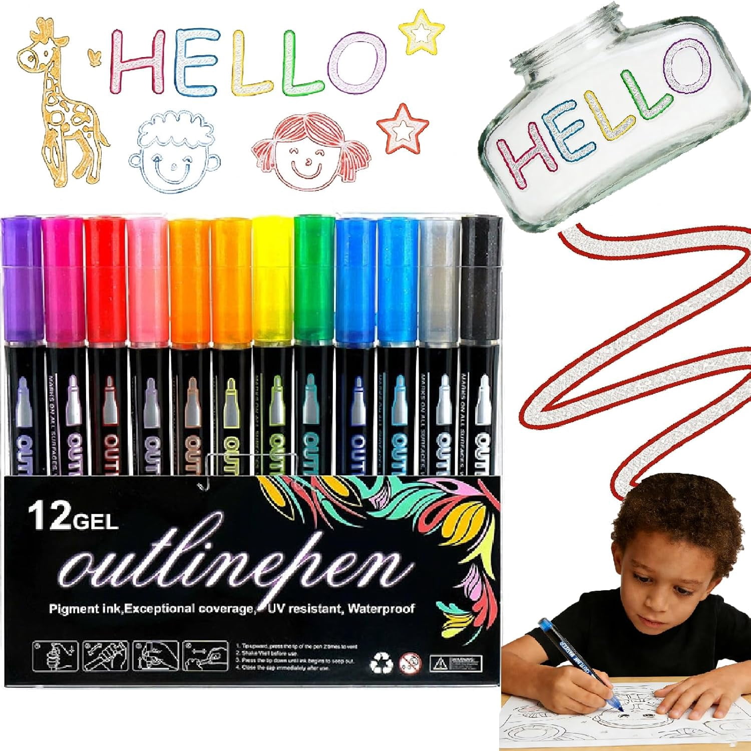 Dual-Line Contour Pen With Metallic Outline,8/12/24/36/48 Sets Double ...