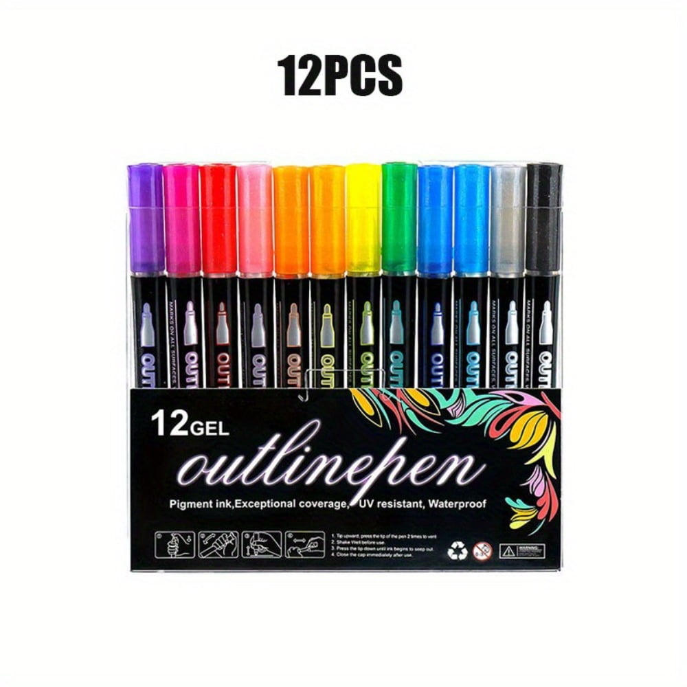 Dual-Line Contour Pen Set: Dreamy Colorful Highlighter Pens for DIY ...