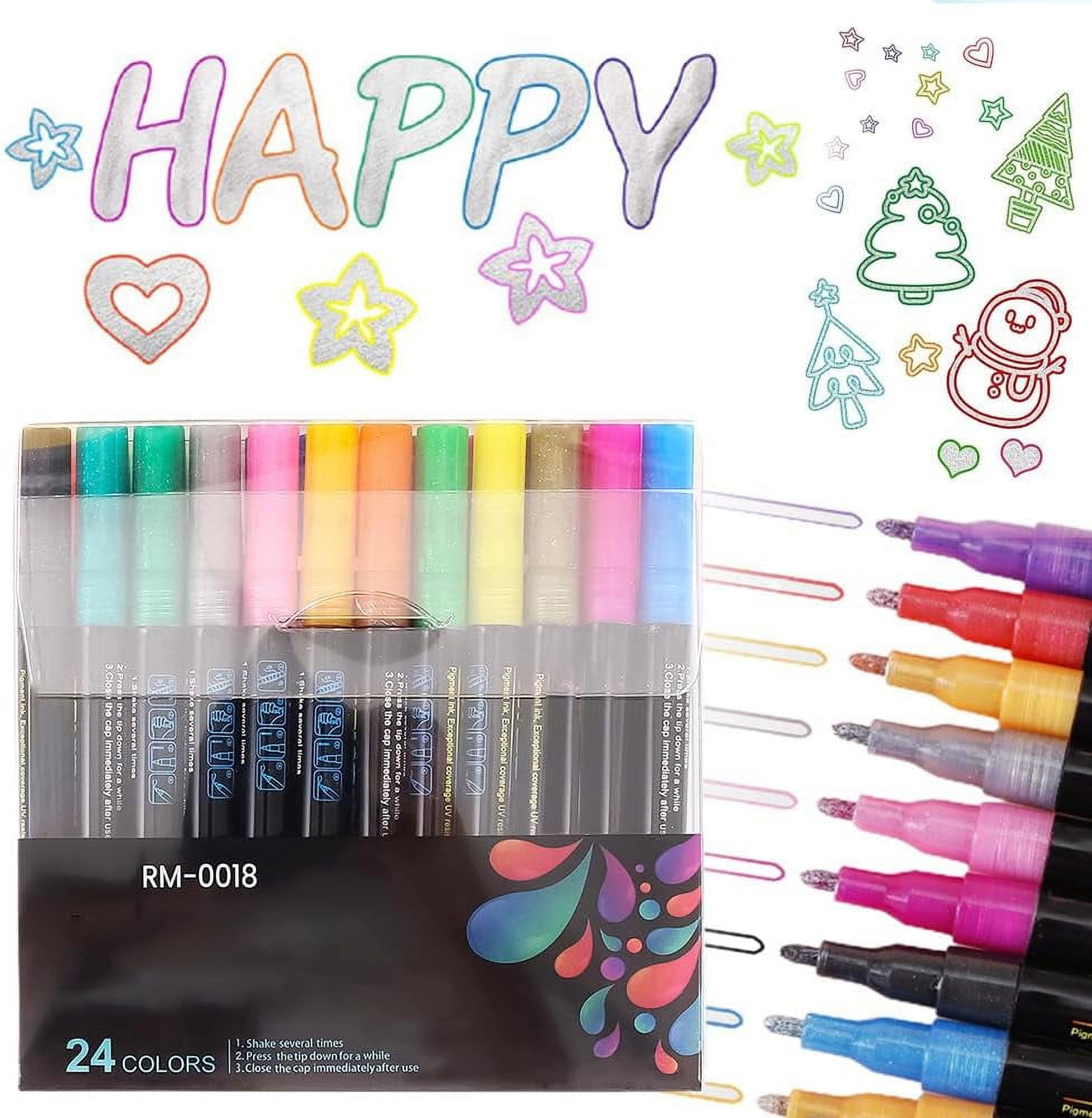 Dual-Line Highlighter, 2024 New Glitter Gel Double Line Outline Pen ...
