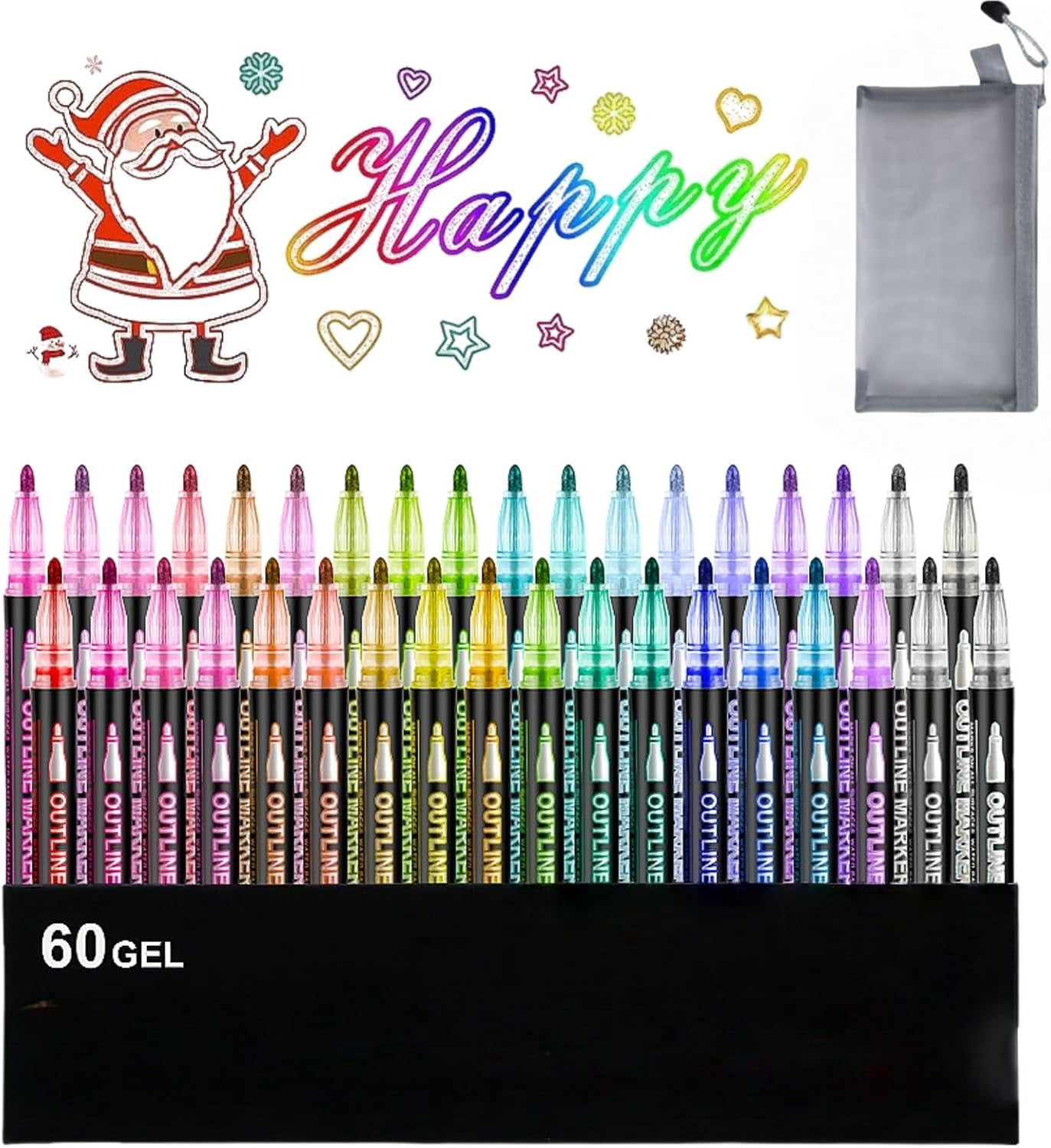 Dual Line Outline Markers Metallic Glitter, Self Outlining Pens with 2 ...