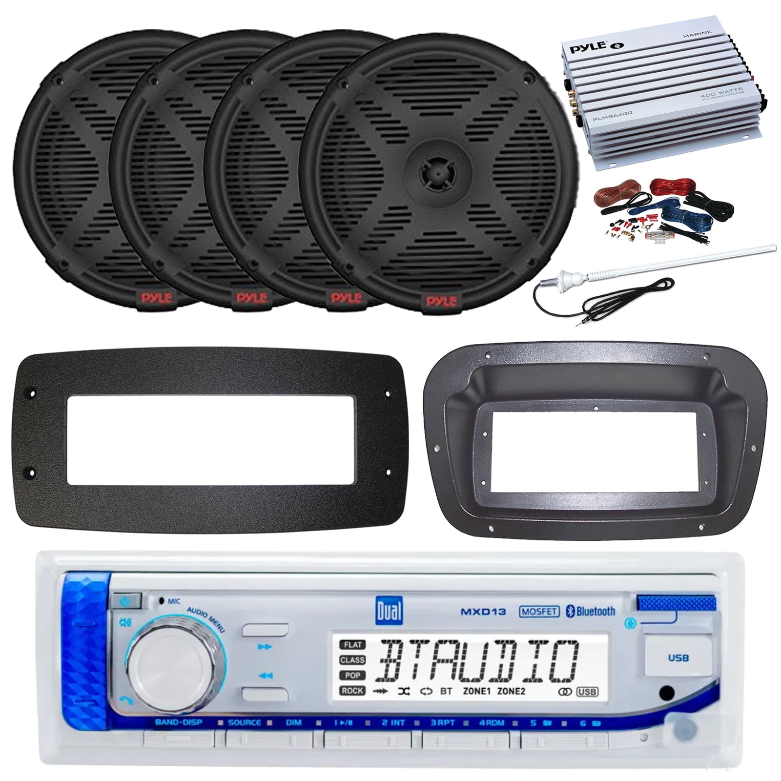 Dual MXD13 Single DIN Bluetooth Marine MP3 AM/FM Stereo Receiver, Spa ...