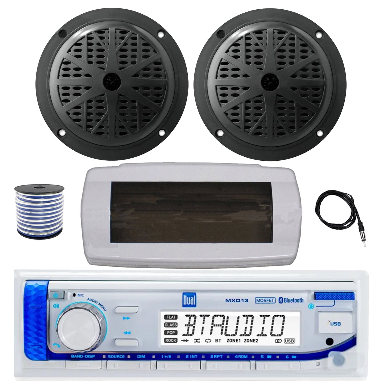 Dual MXD13 Single DIN Bluetooth Marine MP3 AM/FM Stereo Receiver with ...