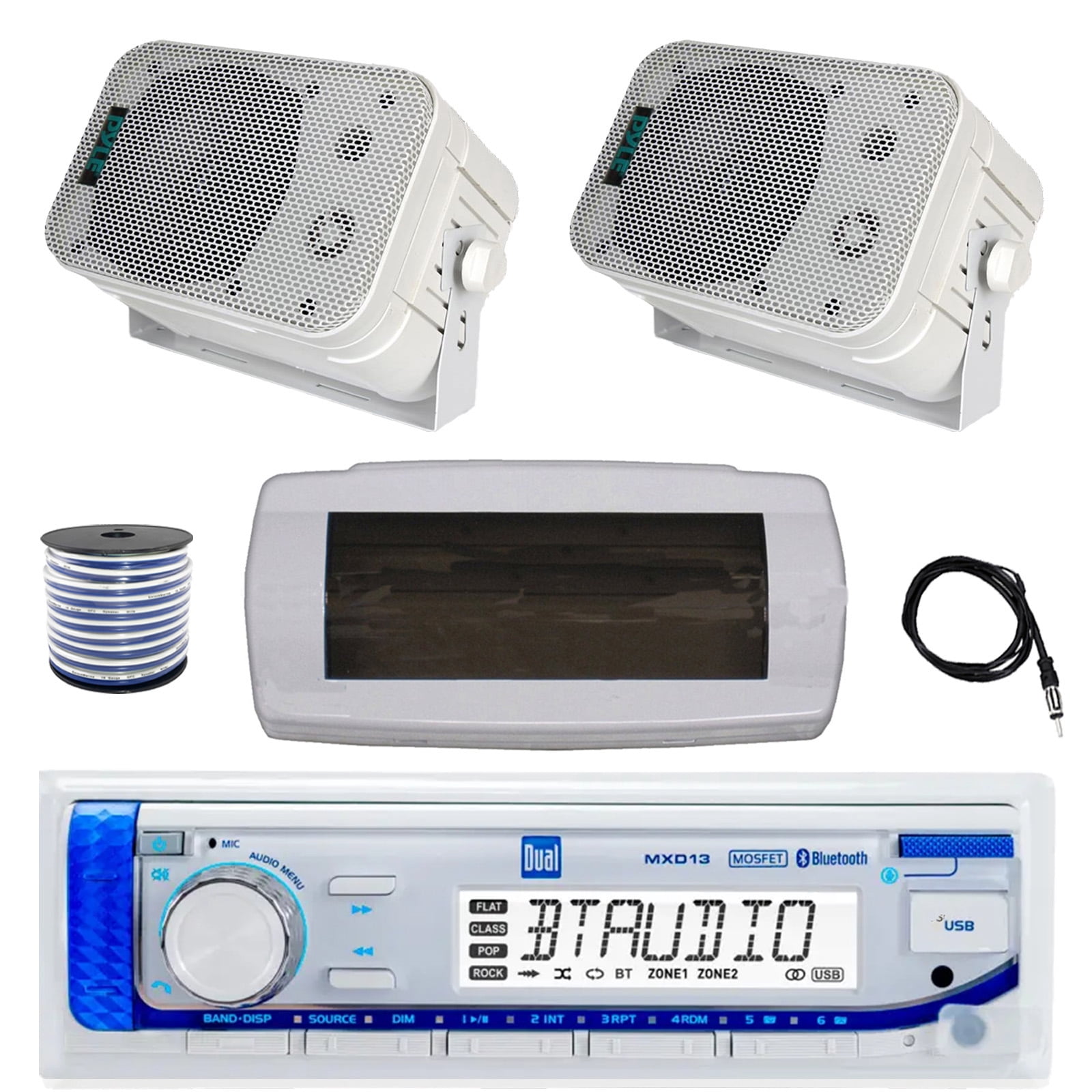 Dual MXD13 Single DIN Bluetooth Marine MP3 AM/FM Stereo Receiver with ...