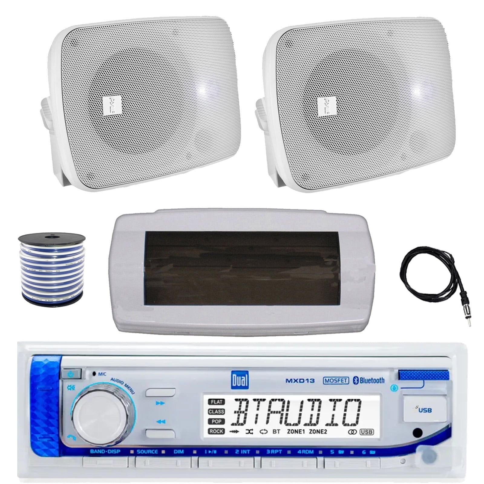 Dual MXD13 Single DIN Bluetooth Marine MP3 AM/FM Stereo Receiver with ...