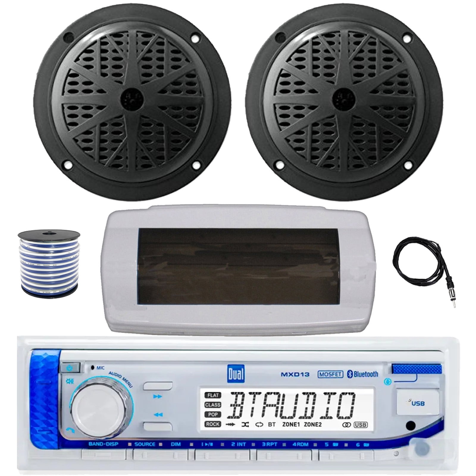 Dual MXD13 Single DIN Bluetooth Marine MP3 AM/FM Stereo Receiver with ...