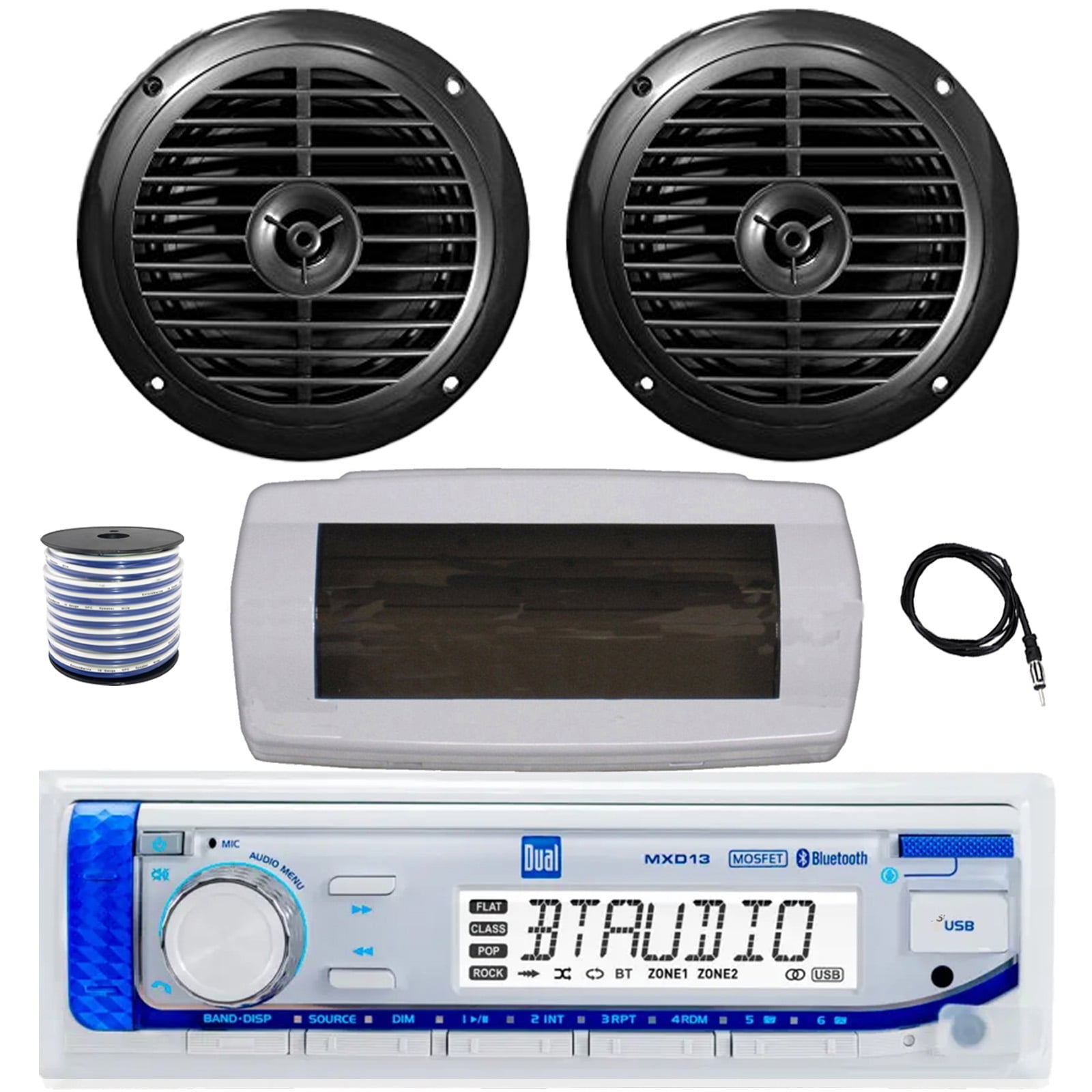 Dual MXD13 Single DIN Bluetooth Marine MP3 AM/FM Stereo Receiver with ...