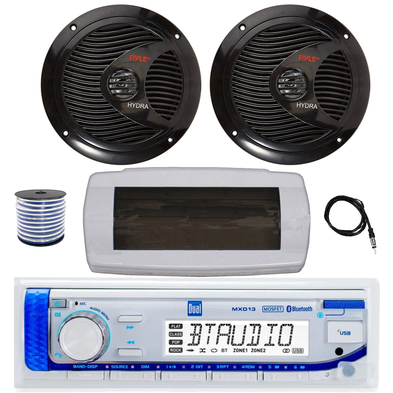 Dual MXD13 Single DIN Bluetooth Marine MP3 AM/FM Stereo Receiver with ...