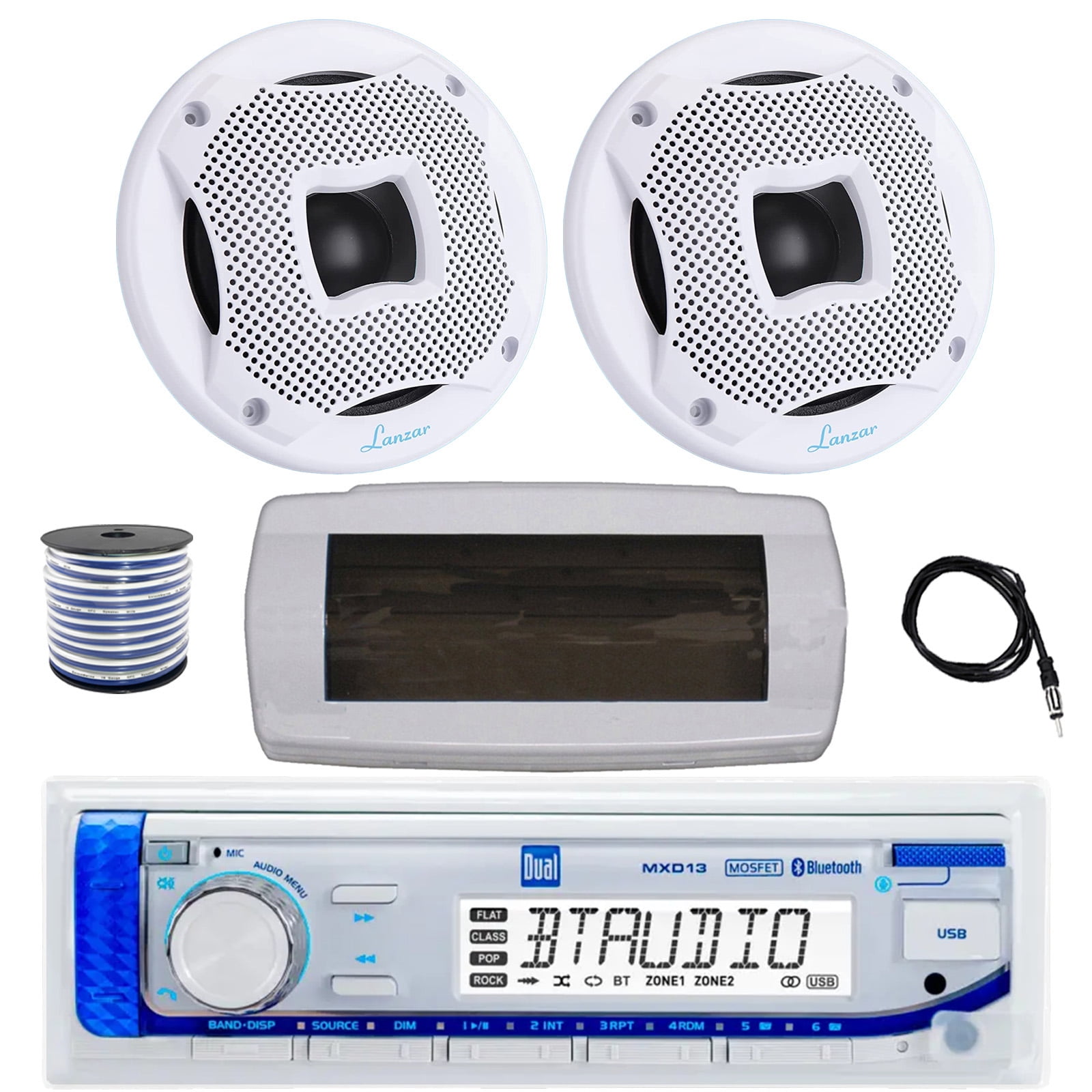 Dual MXD13 Single DIN Bluetooth Marine MP3 AM/FM Stereo Receiver with ...