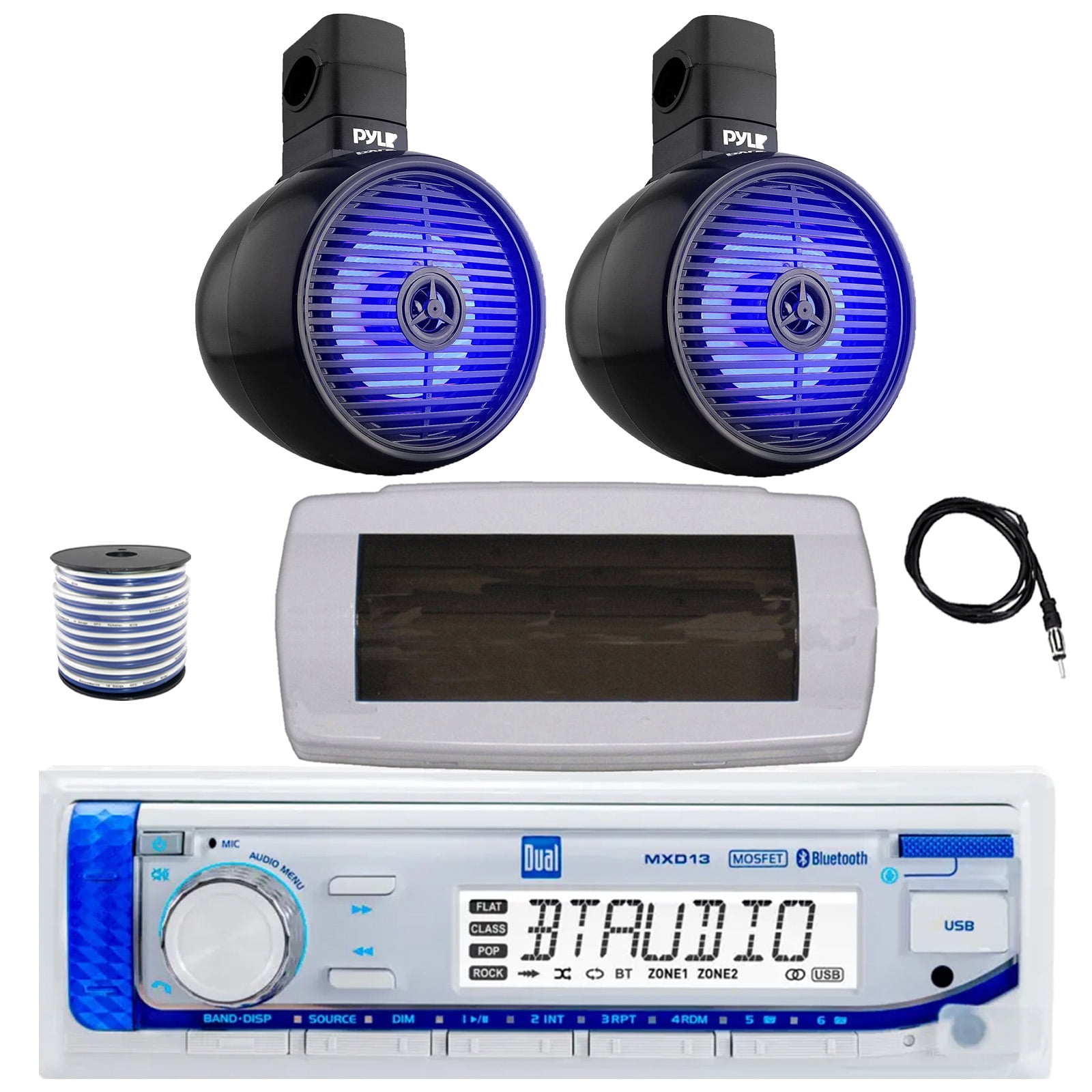 Dual MXD13 Single DIN Bluetooth Marine MP3 AM/FM Stereo Receiver with ...