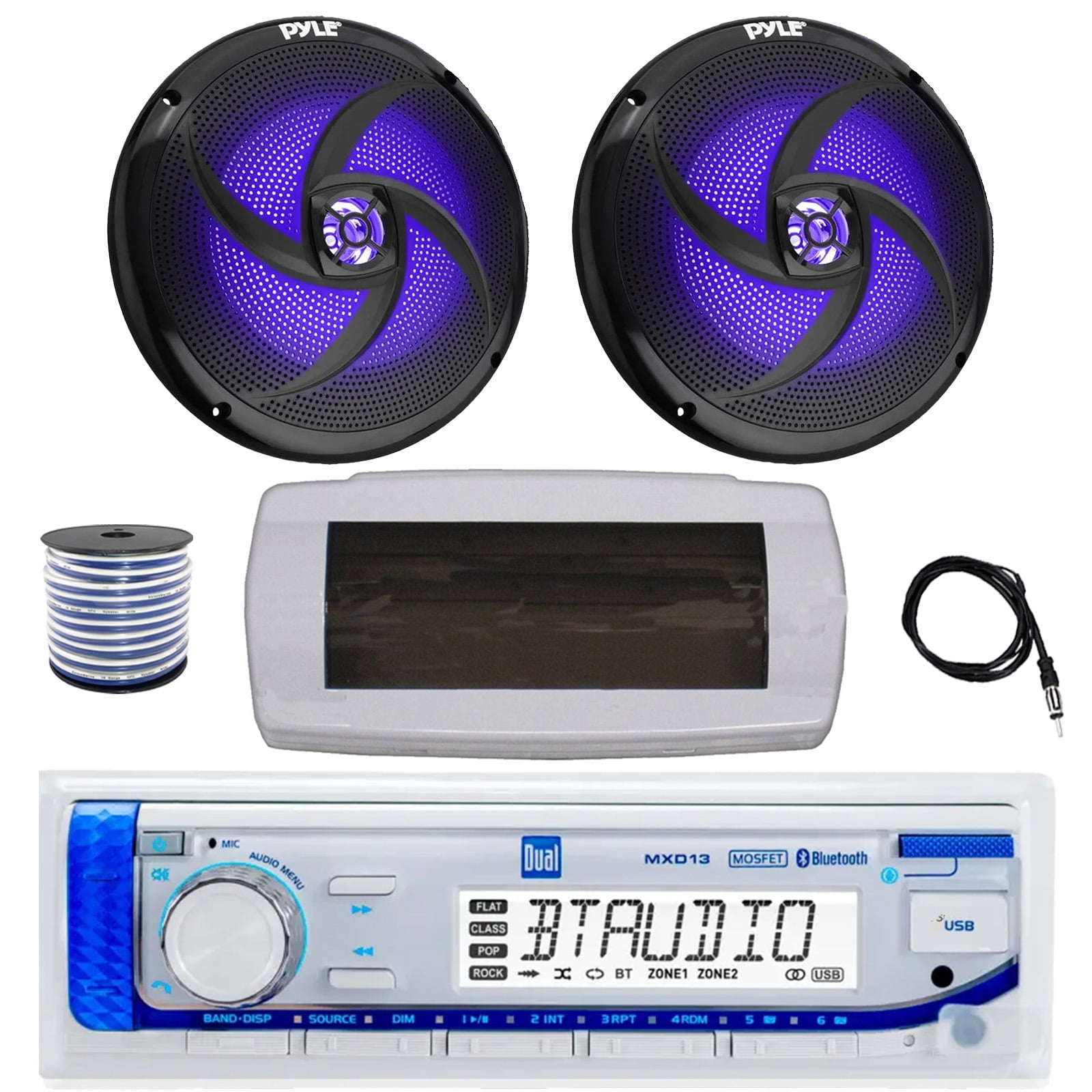 Dual MXD13 Single DIN Bluetooth Marine MP3 AM/FM Stereo Receiver with ...