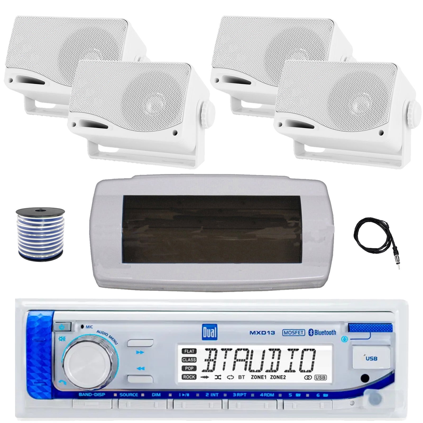 Dual MXD13 Single DIN Bluetooth Marine MP3 AM/FM Stereo Receiver with ...