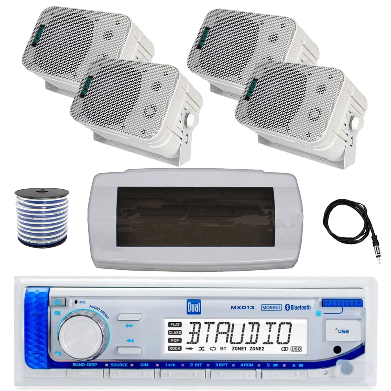 Dual MXD13 Single DIN Bluetooth Marine MP3 AM/FM Stereo Receiver with ...