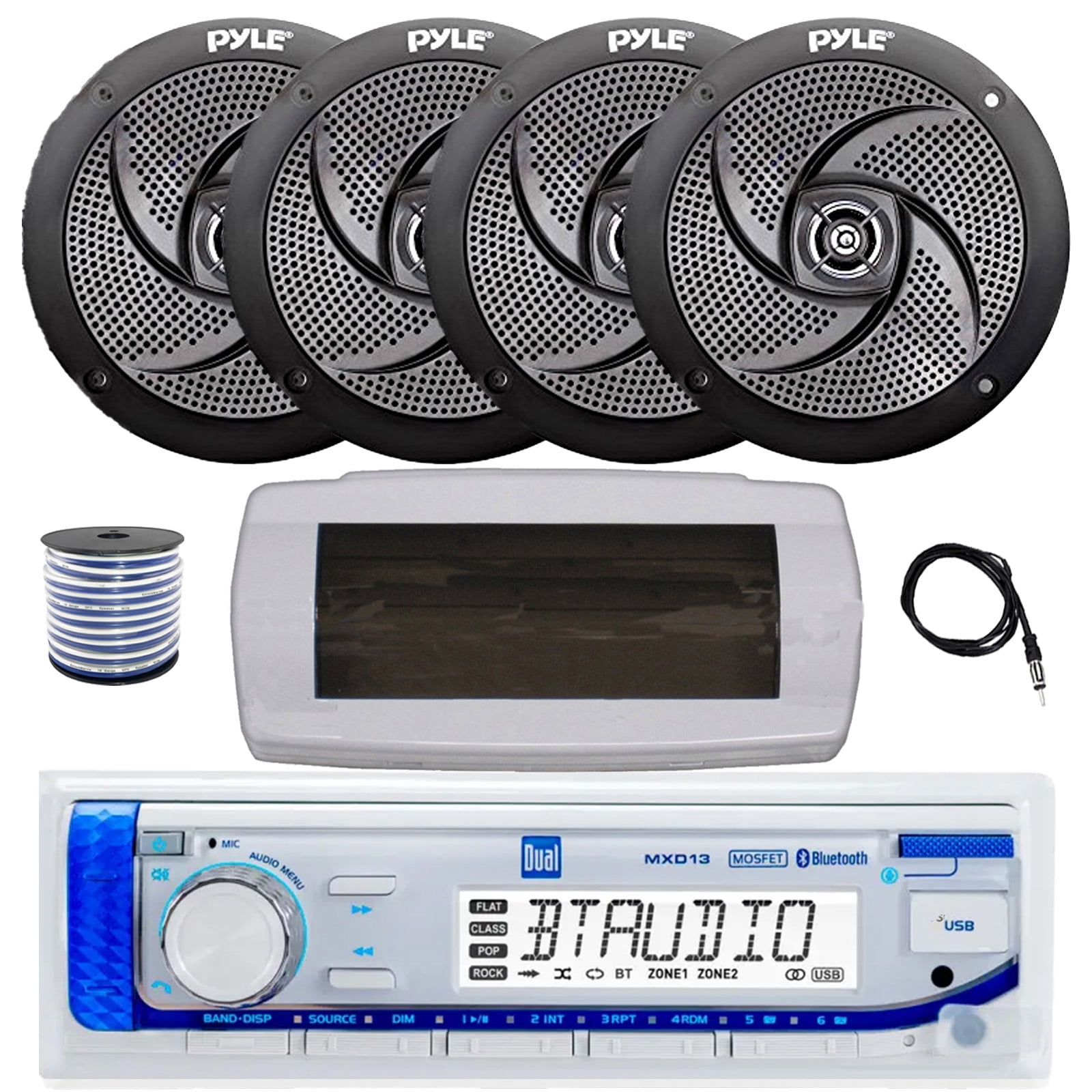 Dual MXD13 Single DIN Bluetooth Marine MP3 AM/FM Stereo Receiver with ...