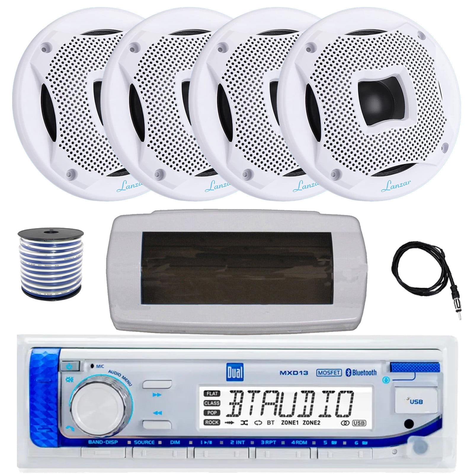Dual MXD13 Single DIN Bluetooth Marine MP3 AM/FM Stereo Receiver with ...