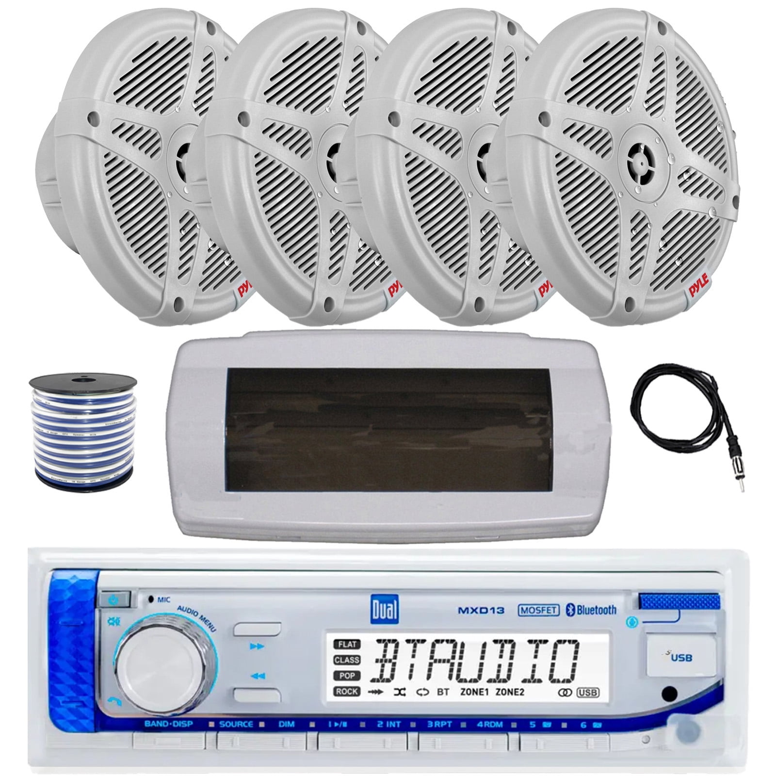 Dual MXD13 Single DIN Bluetooth Marine MP3 AM/FM Stereo Receiver with ...