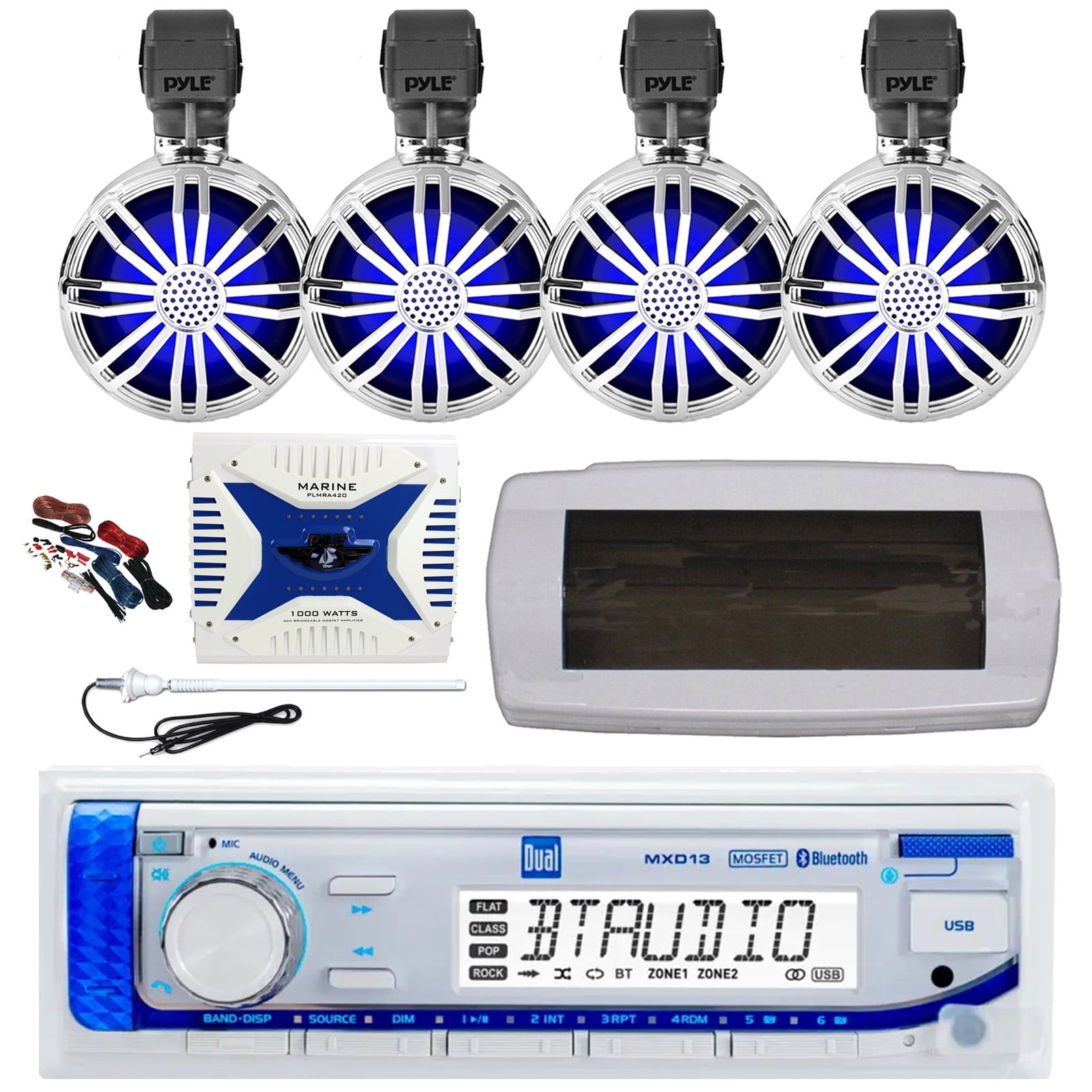 Dual MXD13 Single DIN Bluetooth Marine MP3 AM/FM Stereo Receiver, White ...